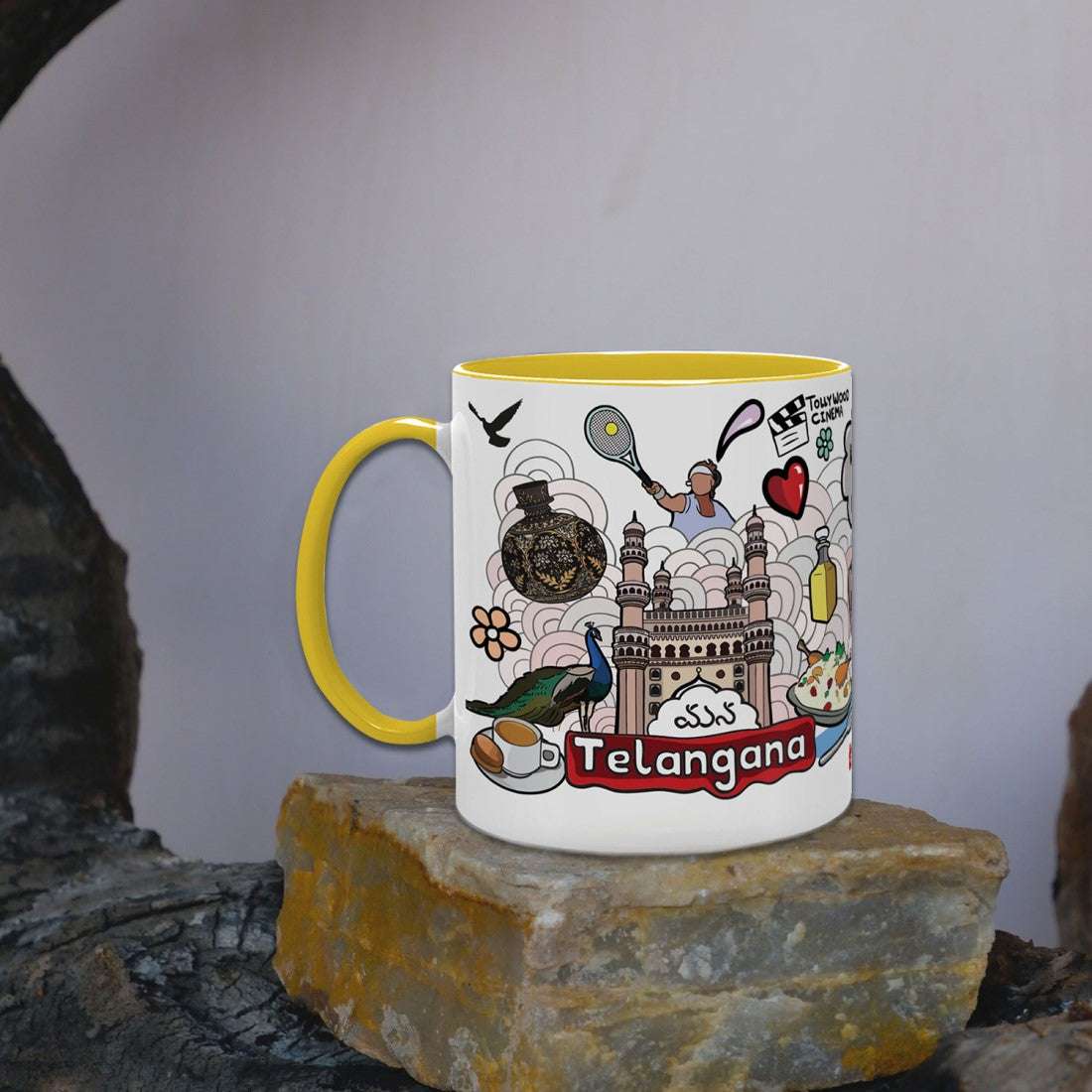 Telangana Discovering India Doodle Art Ceramic Mug With Color Handle ...